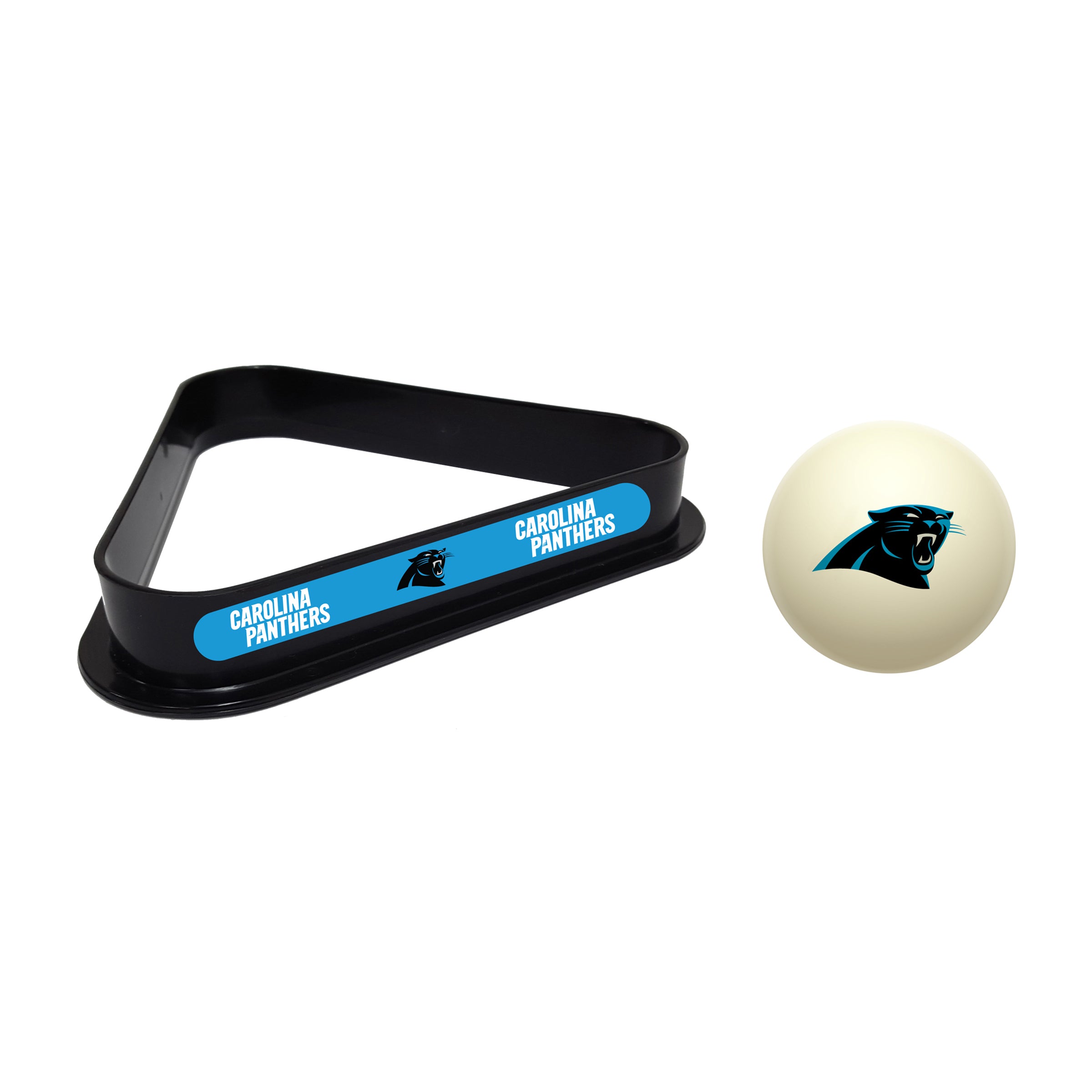 Buy NFL Carolina Panthers Logo Pool Cue Ball and 8 Ball Triangle Rack ...