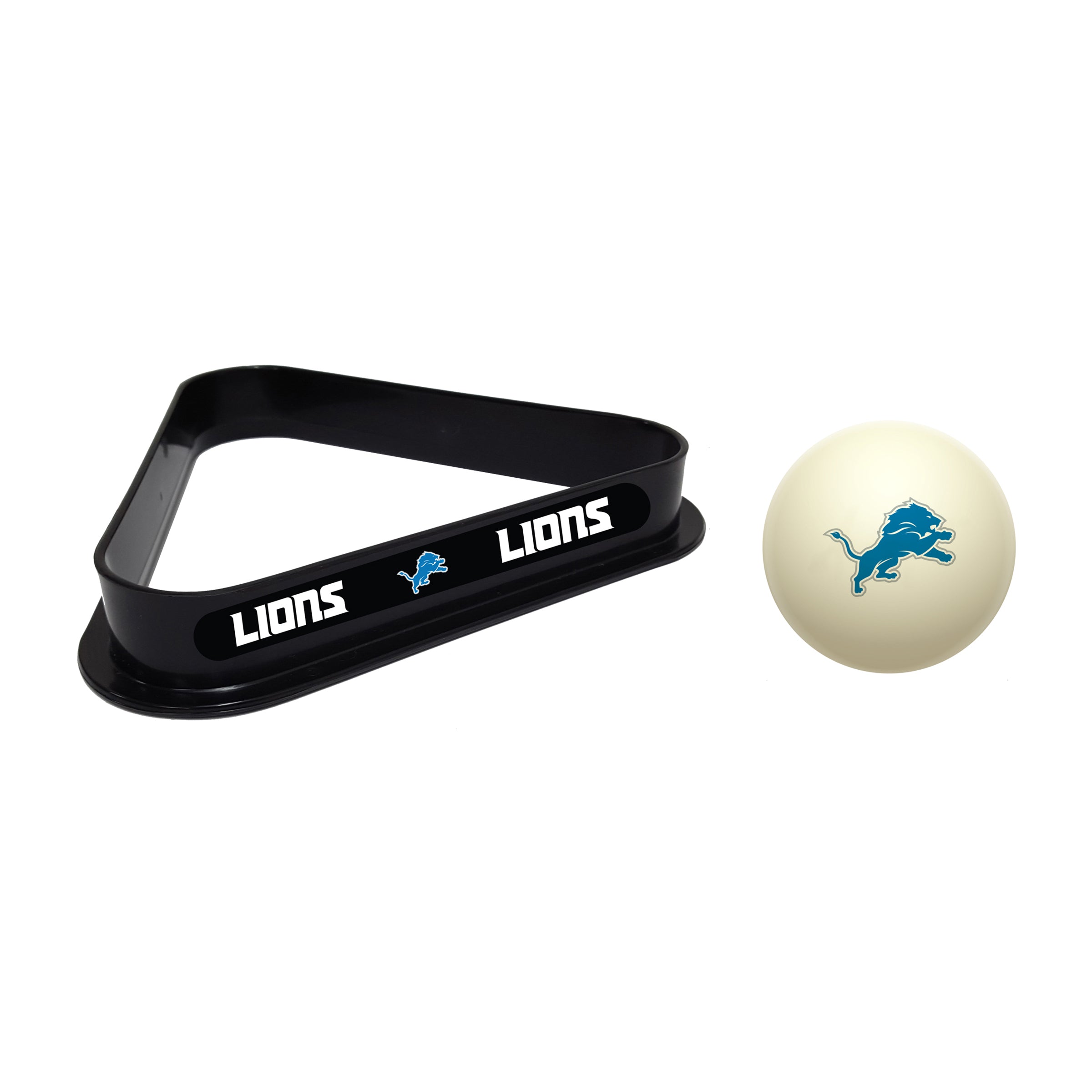 Buy NFL Detroit Lions Logo Pool Cue Ball and 8 Ball Triangle Rack ...