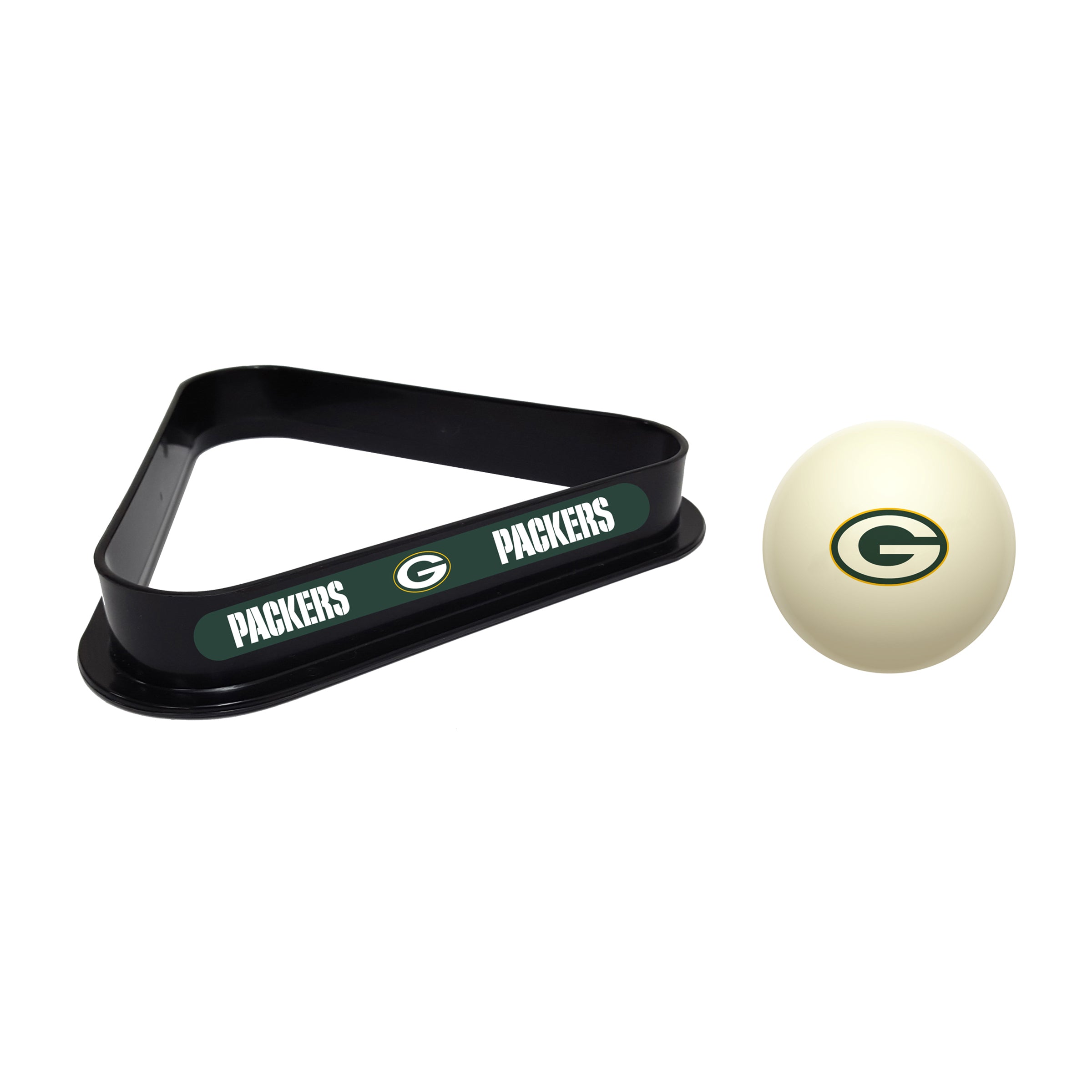 Buy NFL Green Bay Packers Logo Pool Cue Ball and 8 Ball Triangle Rack ...