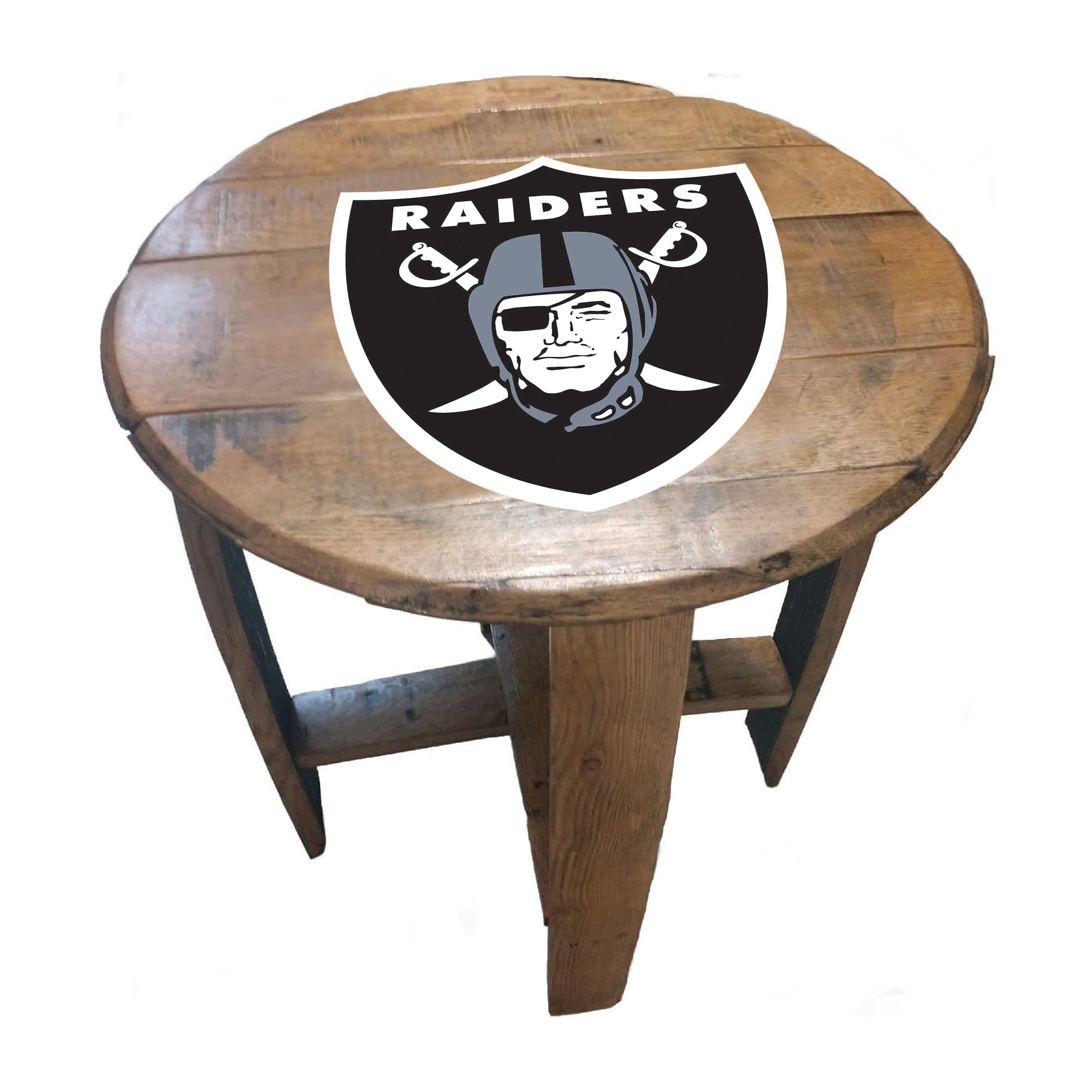 Buy NFL Las Vegas Raiders Logo Oak Barrel Top Side Table – ProFootballStuff