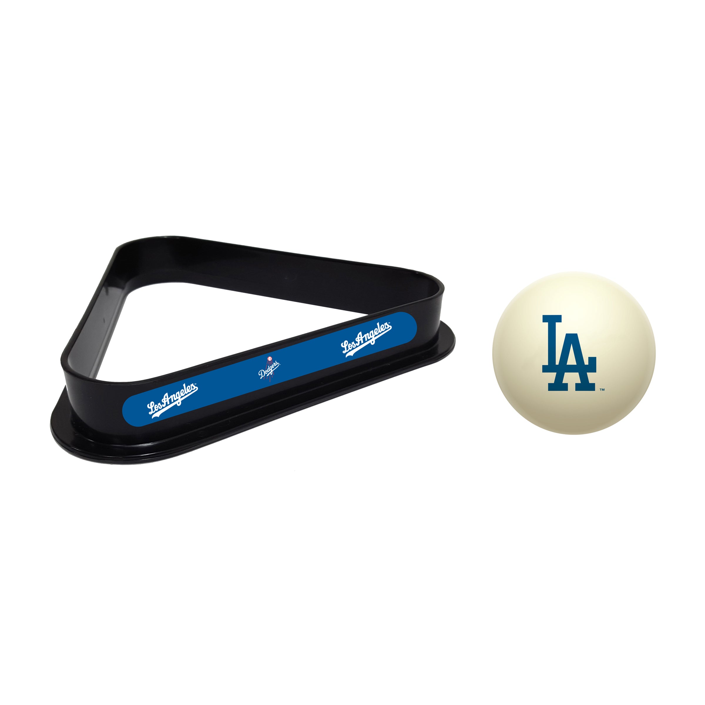 Buy MLB Los Angeles Dodgers Logo Pool Cue Ball and 8 Ball Triangle Rack ...