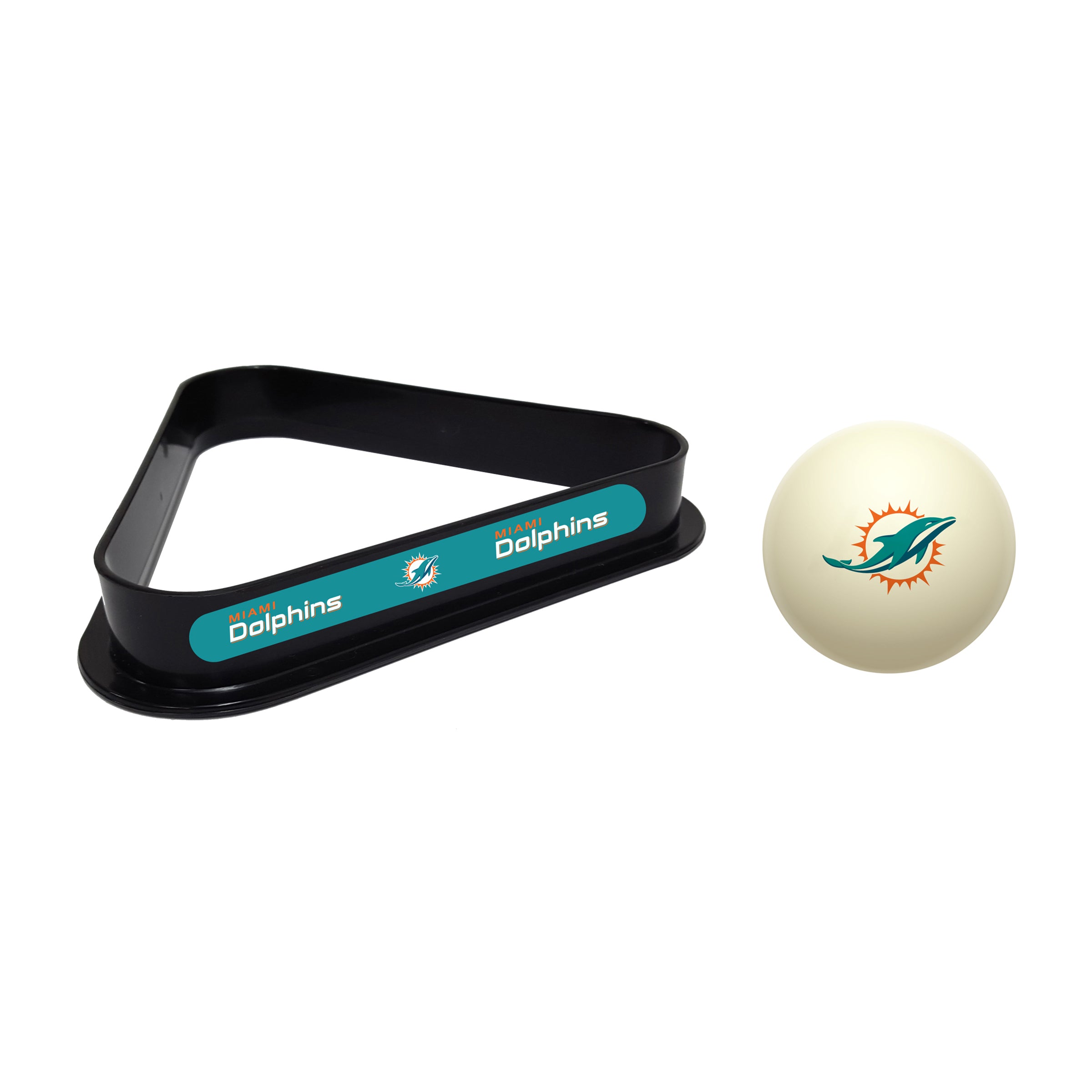 Buy NFL Miami Dolphins Logo Pool Cue Ball and 8 Ball Triangle Rack ...