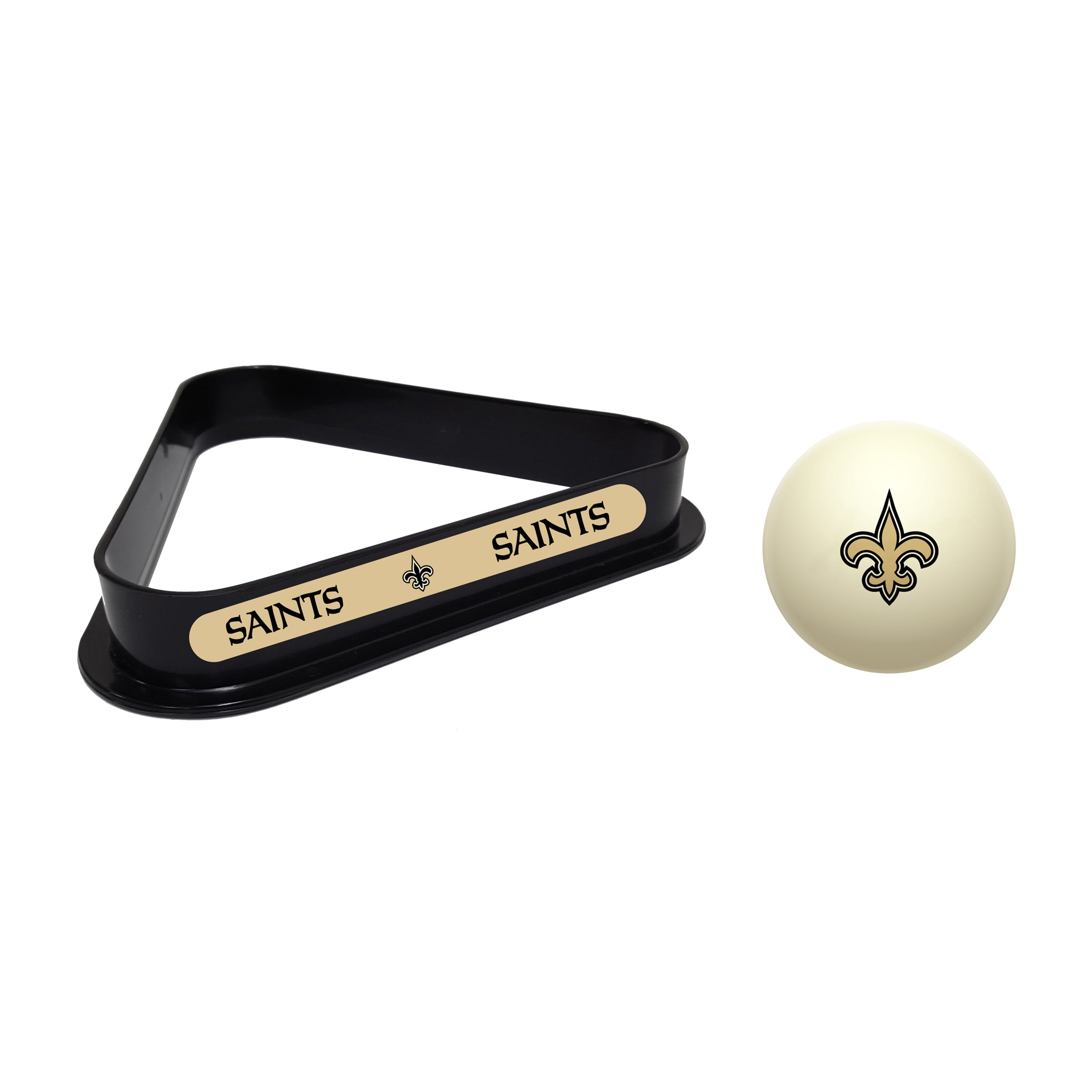 Buy NFL New Orleans Saints Logo Pool Cue Ball and 8 Ball Triangle Rack ...