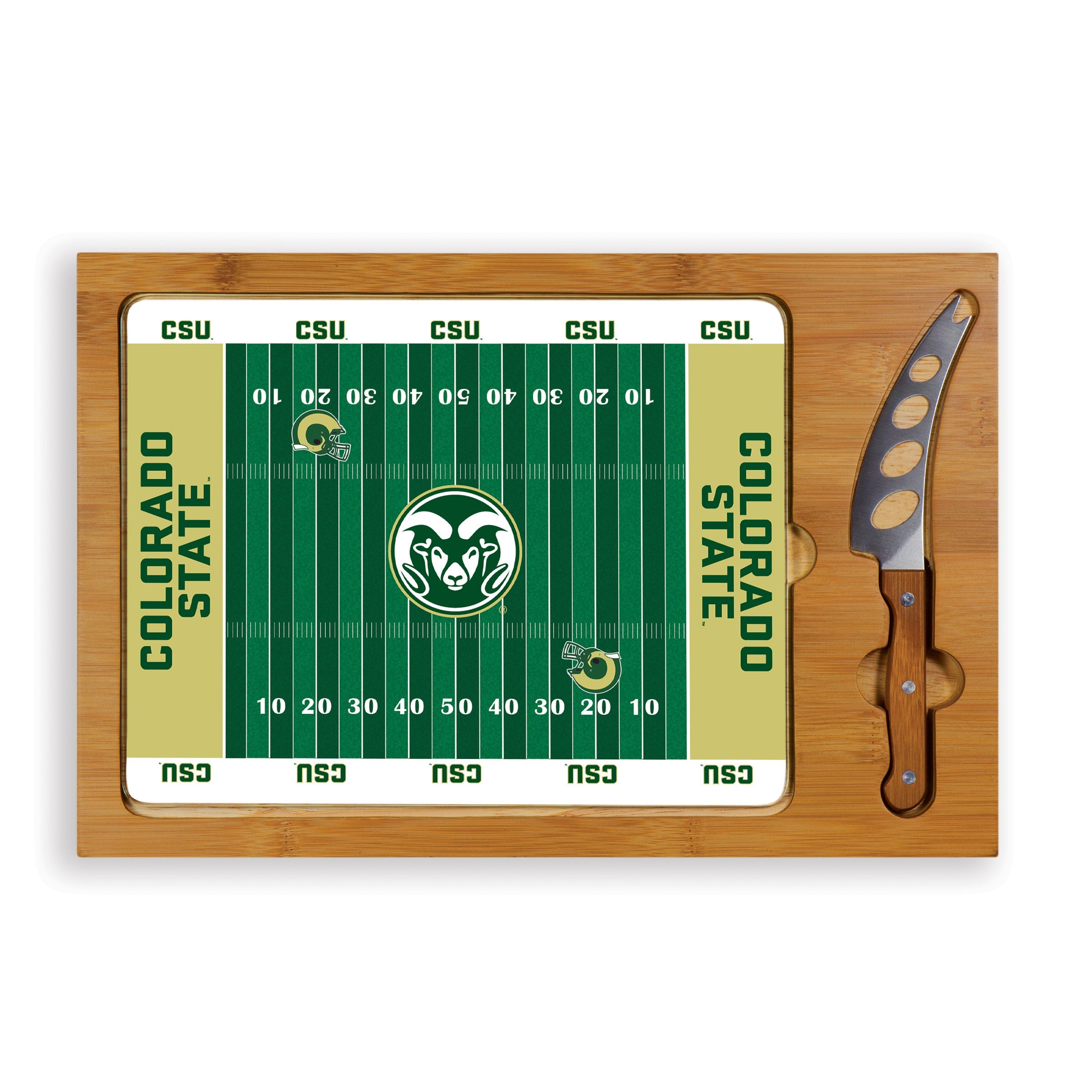 Colorado State Rams Football Field - Icon Glass Top Cutting Board & Kn ...